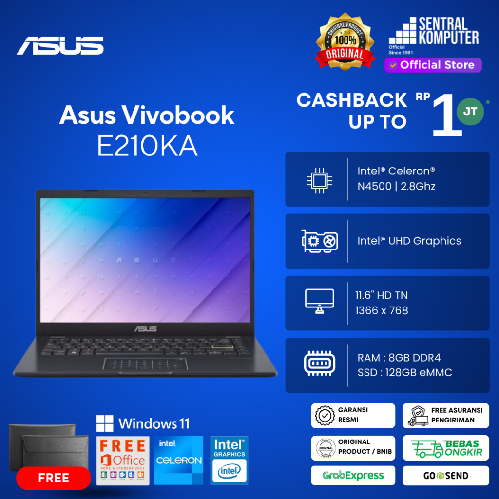 Jual Asus Vivobook Go 12 E210KA Intel Celeron RAM 8GB 128GB 11,6" OHS ...
