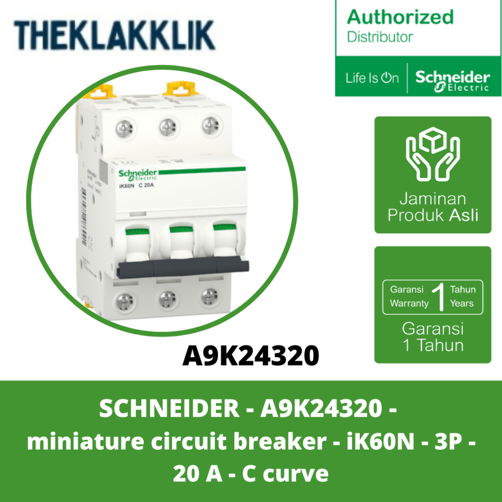 Jual SCHNEIDER - A9K24320 - Miniature Circuit Breaker - iK60N - 3P - 20A - C curve | Shopee ...