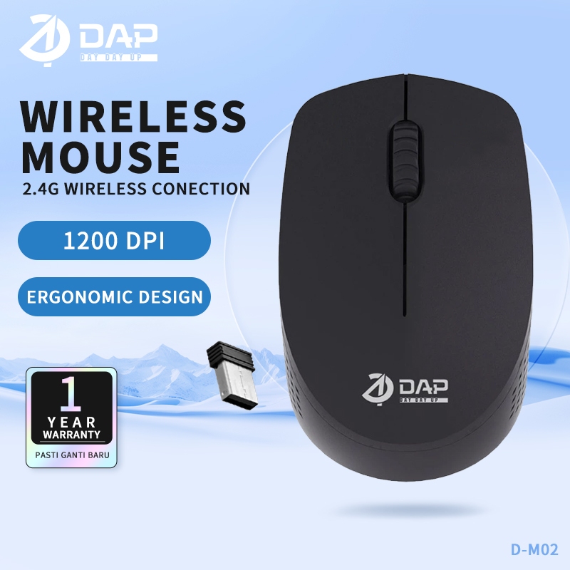 Jual DAP D-M02 Mouse Wireless DAP 2.4GHz Silent Optical 1200DPI D-M02 ...
