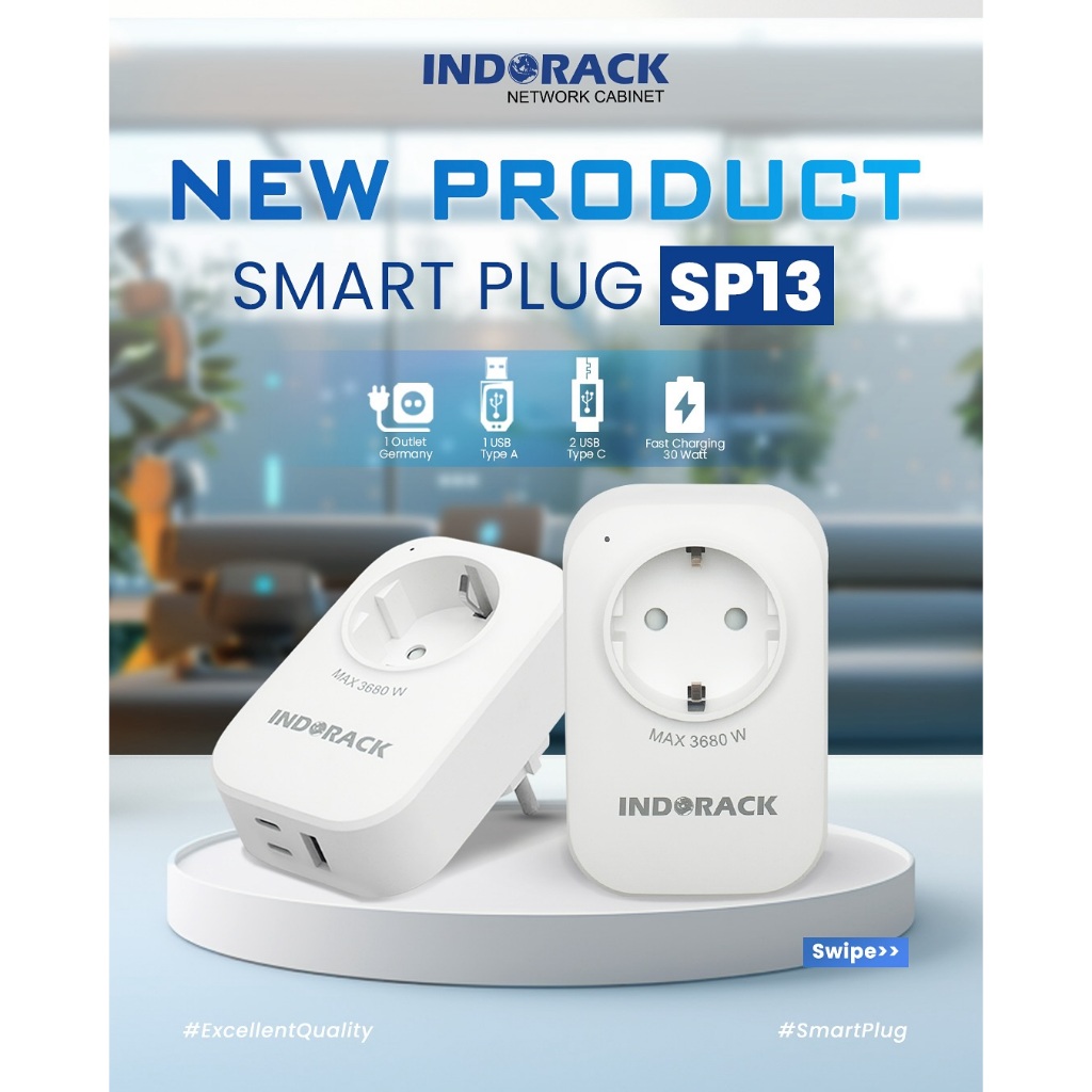 Jual SP13 - Wifi IoT Smart Home Plug INDORACK 1 Outlet 16A with 1x USB ...