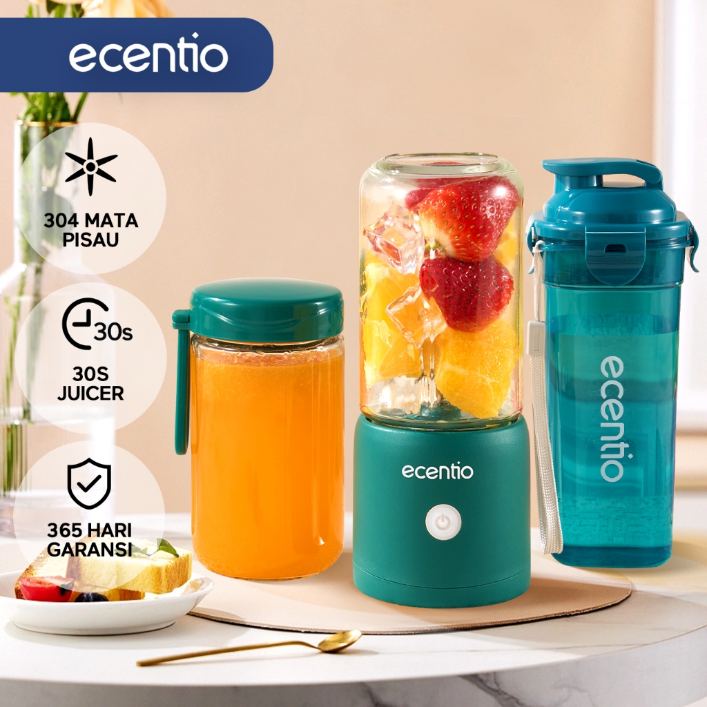 Jual ecentio Juicer Portable Mini Juicer Free 1 Botol 8 Mata Pisau 2 Food Grade Kaca Gelas Tahan ...