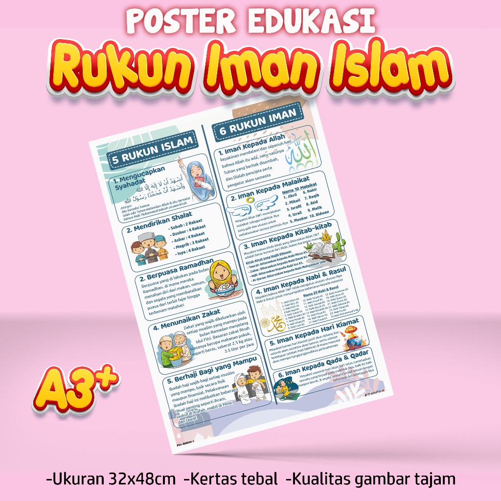Jual Poster Edukasi RUKUN IMAN dan RUKUN ISLAM - Poster edukasi islami ...