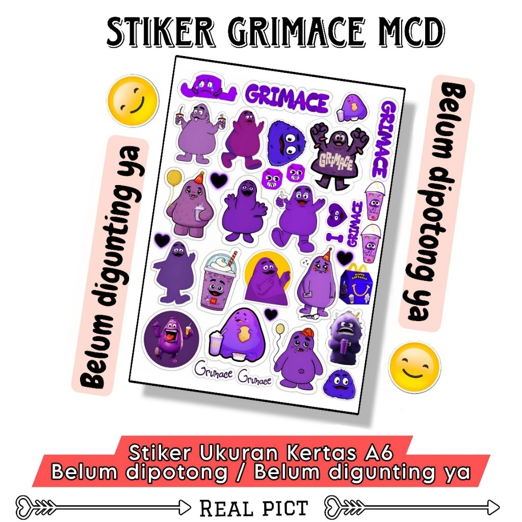 Jual STIKER GRIMACE MCD / STIKER BELUM DIPOTONG BAHAN VINYL UKURAN A6 ...