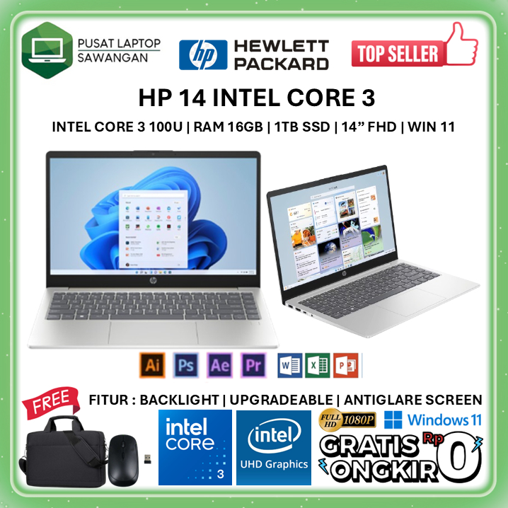 Jual Laptop HP 14 Intel Core 3 100U RAM 32GB SSD 1TB 14" FHD Backlite ...