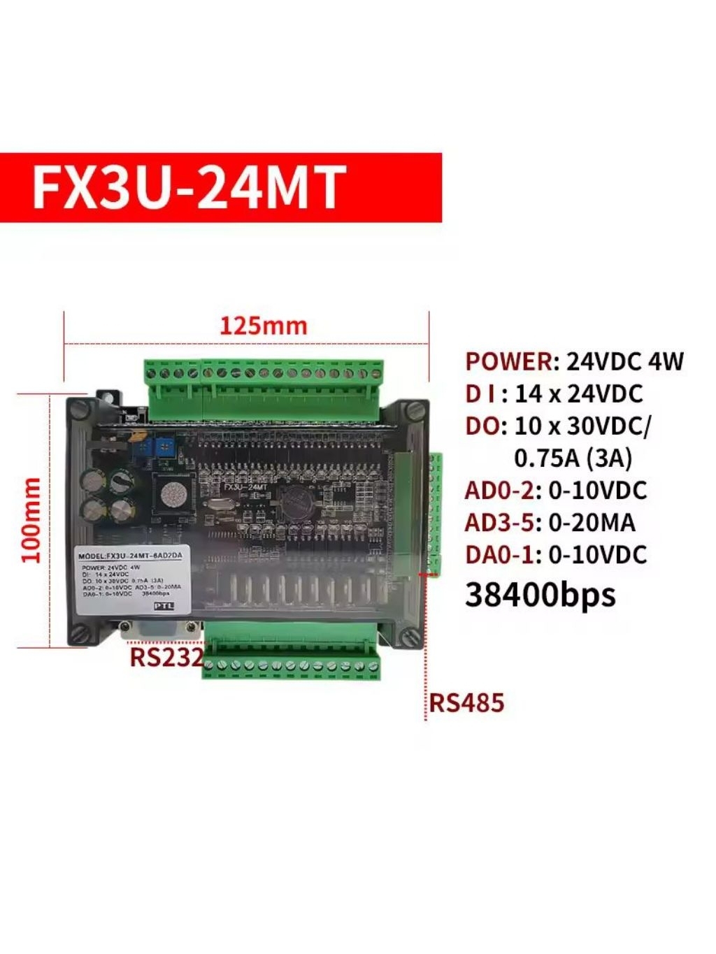 Jual PLC FX3U-24MT FX3U 24MT 14 Input 10 Output RS232 RS485 RTC 24VDC ...
