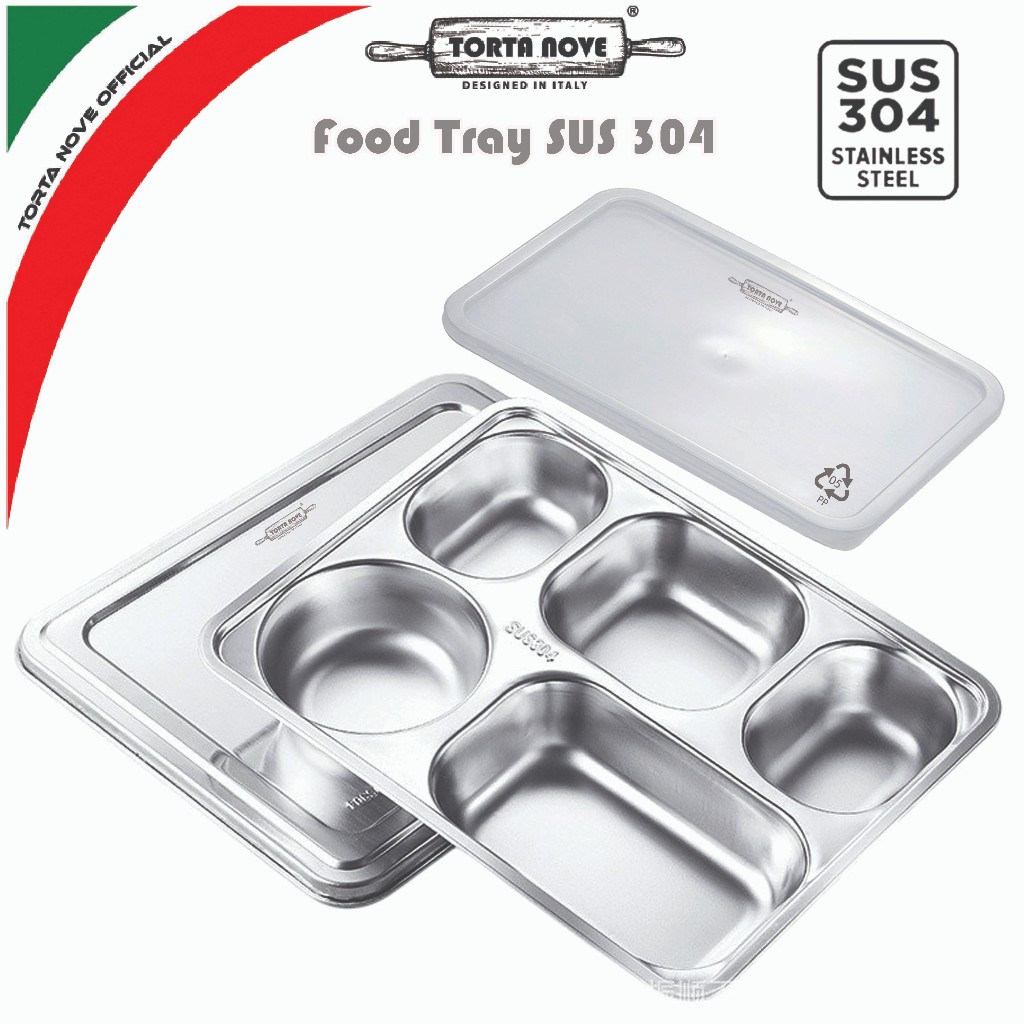 Jual Food Tray stainless 6 cm 5 sekat emboss 304 Tebal tutup piring ...