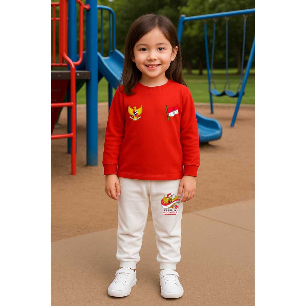 Jual Setelan Anak Cewek Sweater Panjang dan Celana Panjang HUT RI 80 Stelan 17 Agustus Seragam ...
