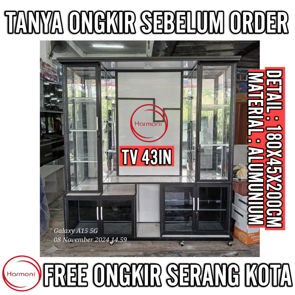 Jual BUFET TV ALUMUNIUM 180X200 PAJANGAN TV ALUMUNIUM KACA RAK TV ...