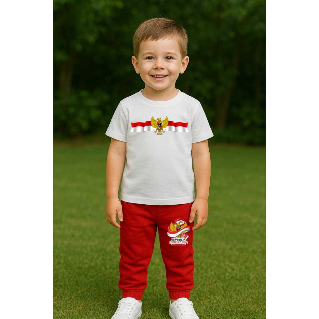 Jual Setelan Anak Cowok Kaos dan Jogger HUT RI 80 Stelan 17 Agustus Seragam Merah Putih ...
