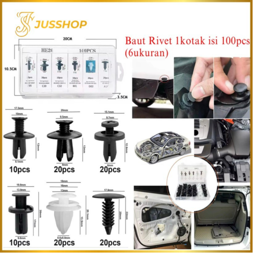 Jual Baut Rivet Mobil Universal 1 Kotak Isi 100pcs Klip Bumper Baut ...
