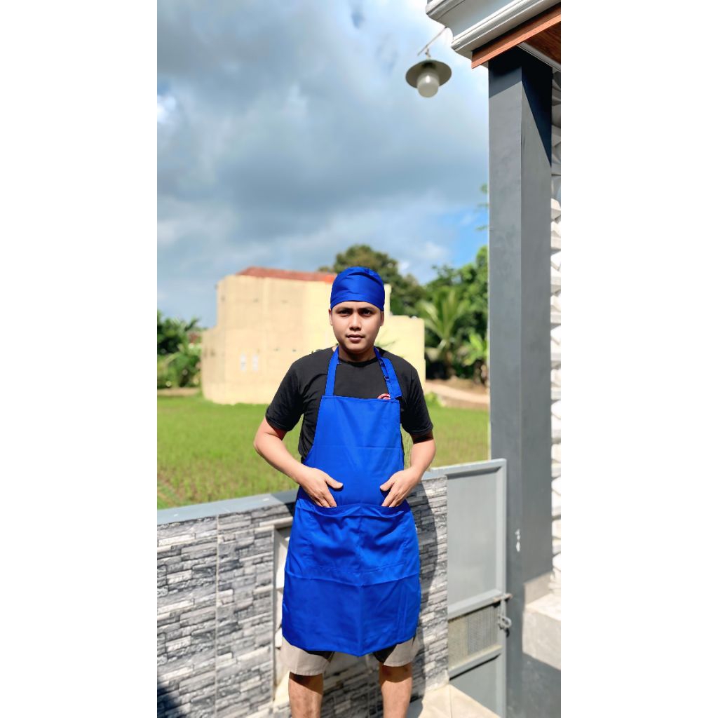 Jual Afzalun Apron Celemek Masak Set Topi Bahan Kain Drill Tebal ...