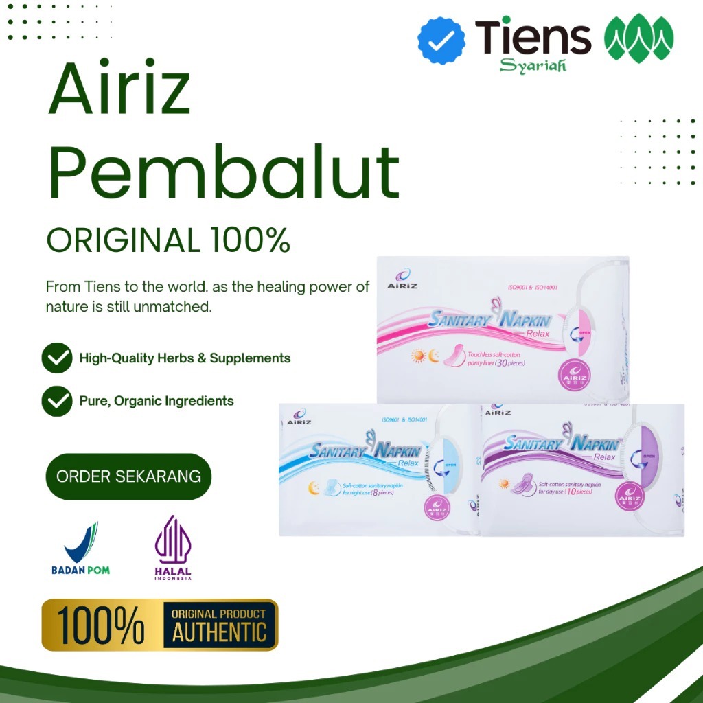 Jual Promo!!! Airiz Herbal Pantyliner Tiens Day and Night 100% Original ...