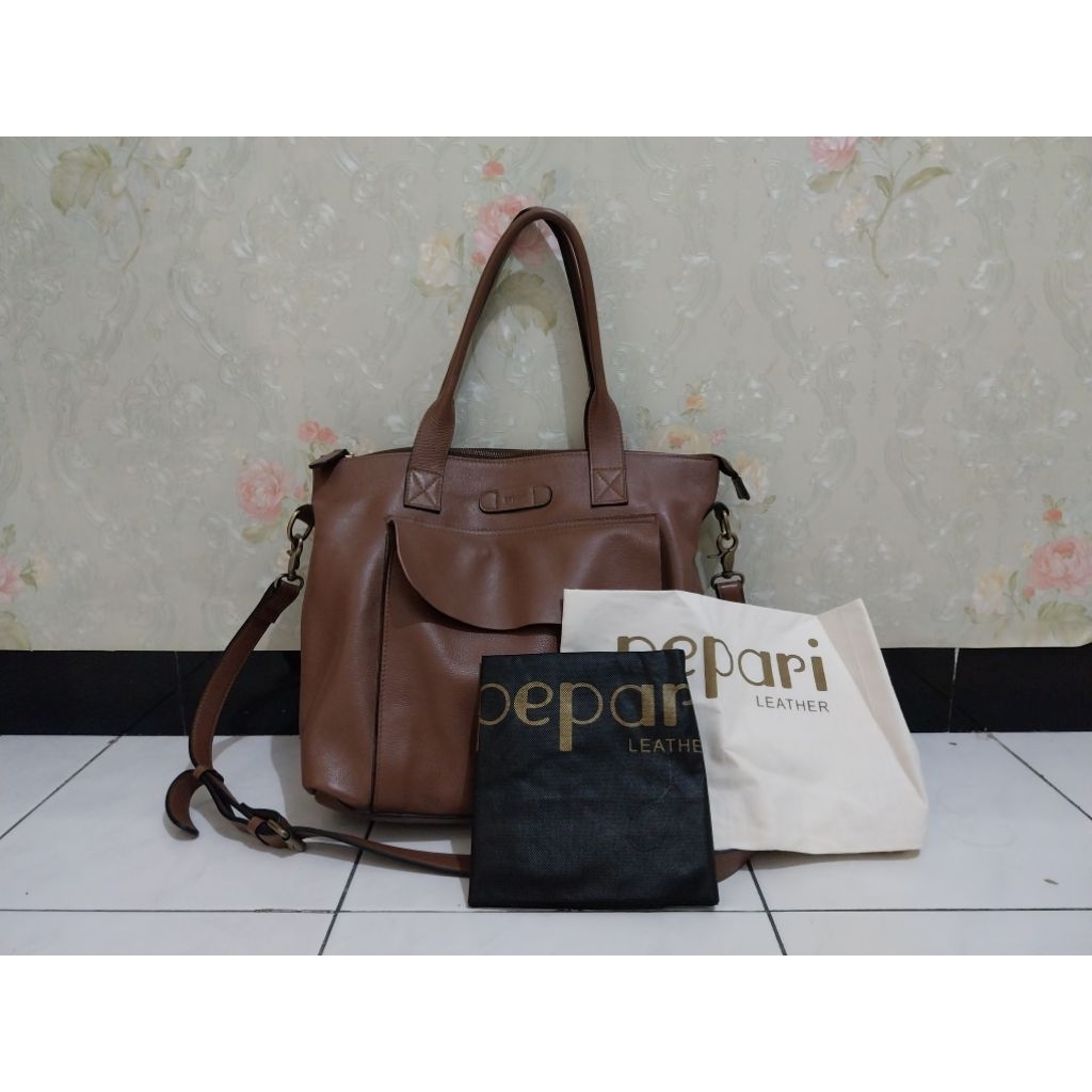 Jual (Preloved) Tas Kulit Pepari Leather 852 Mocca | Shopee Indonesia