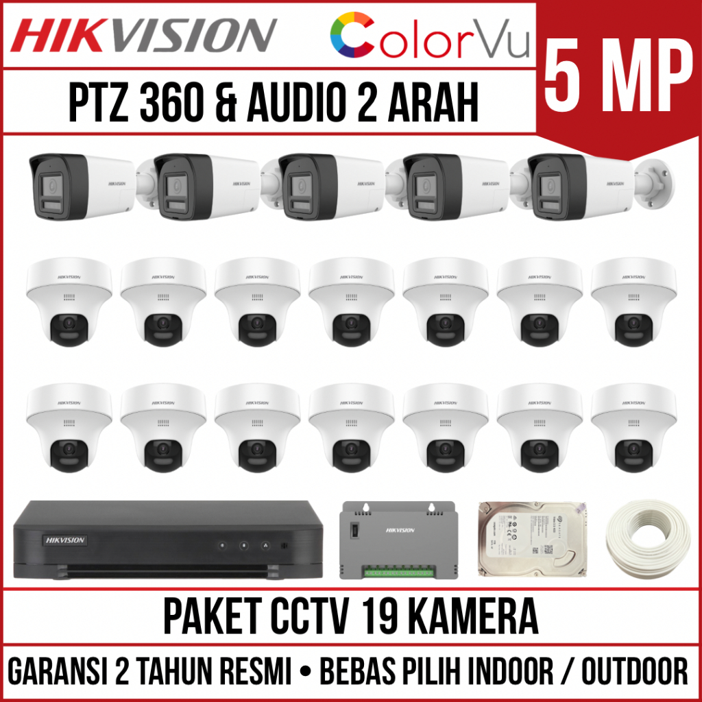 Jual PAKET CCTV HIKVISION COLORVU 5MP 32 CHANNEL 19 CAMERA PTZ TWO WAY ...