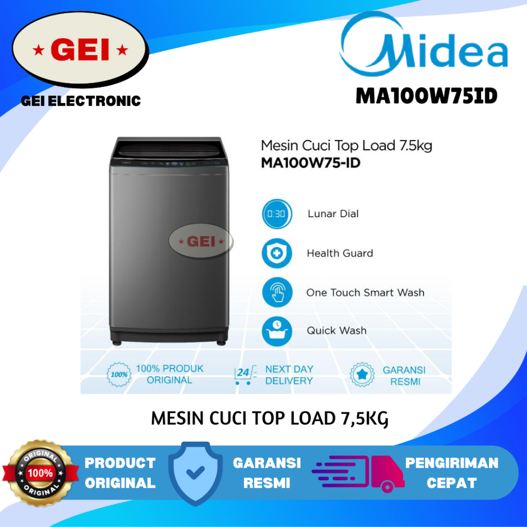 Jual Midea MA100W75 ID Mesin Cuci Top Loading 1 tabung 7.5kg - MA100W75 ...