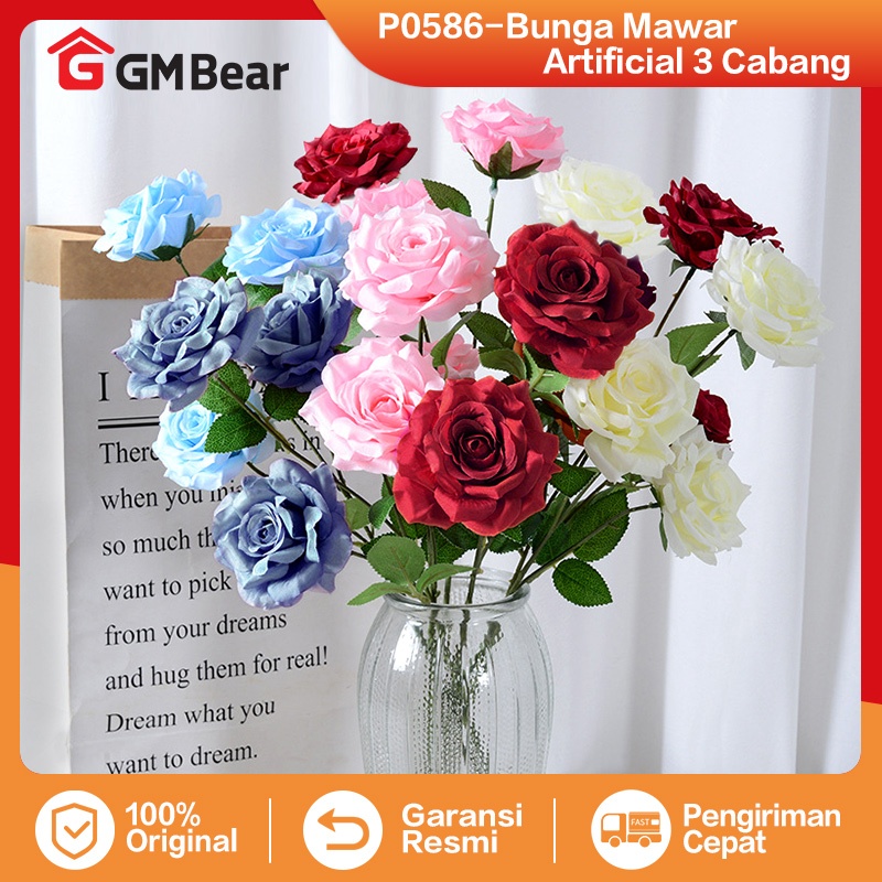 Jual GM Bear Bunga Mawar Artificial 3 Cabang P0586 - Bunga Mawar ...