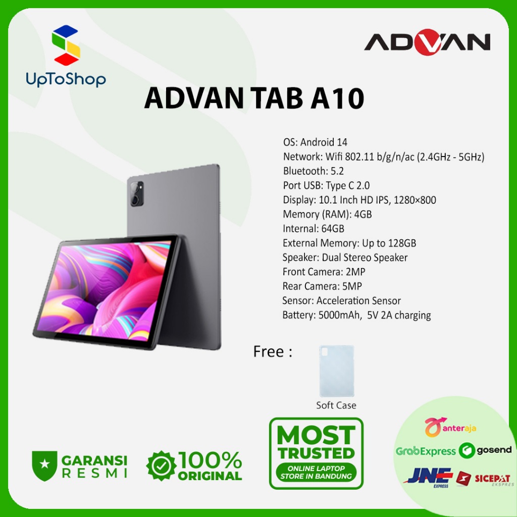 Jual ADVAN TAB A10 Wifi 4GB/64GB 10.1”IPS Screen Tablet Android 14 ...