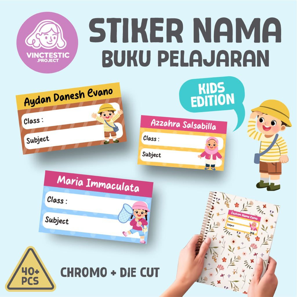 Jual Sticker Label Buku Pelajaran Custom Nama - Kids Edition Vinctestic ...