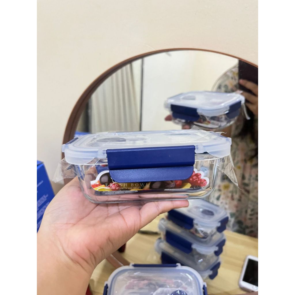 Jual Food Container Kaca Indomaret 370ml (Tutup Biru) (Foto Asli ...