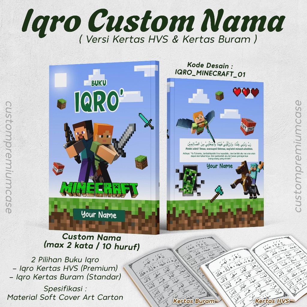 Jual IQRO ANAK CUSTOM NAMA / BUKU IQRO GAMBAR MINECRAFT SOFTCOVER LENGKAP IQRO 1 - 6 DESAIN ...