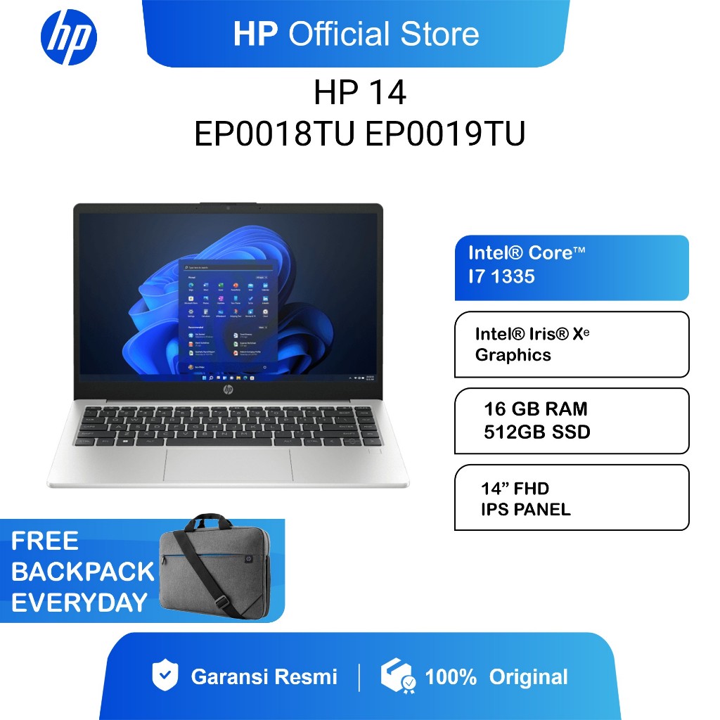 Jual LAPTOP HP INTEL CORE I7 1355U 16GB 512GB IRISXE W11+OHS 14.0 FHD ...