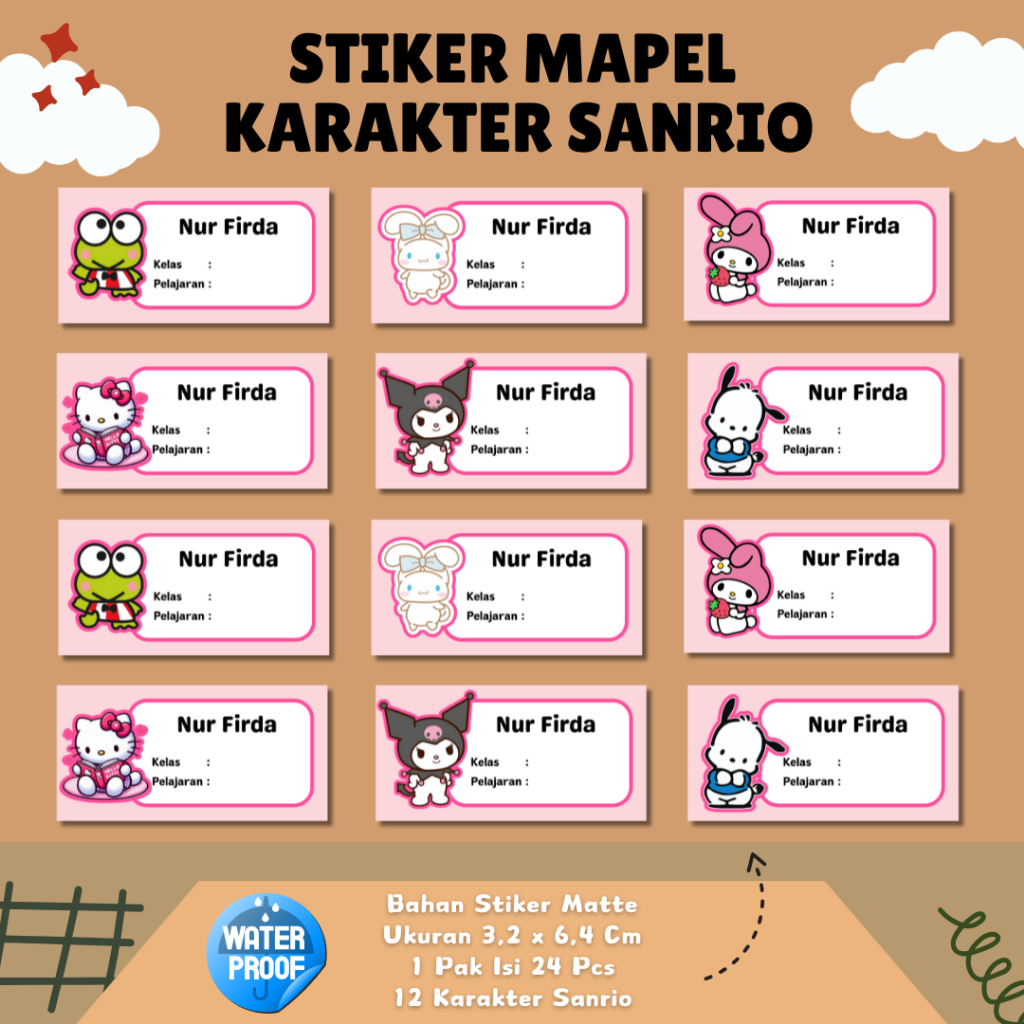 Jual (isi 24) Stiker Label Mata Pelajaran Sekolah Karakter Sanrio ...