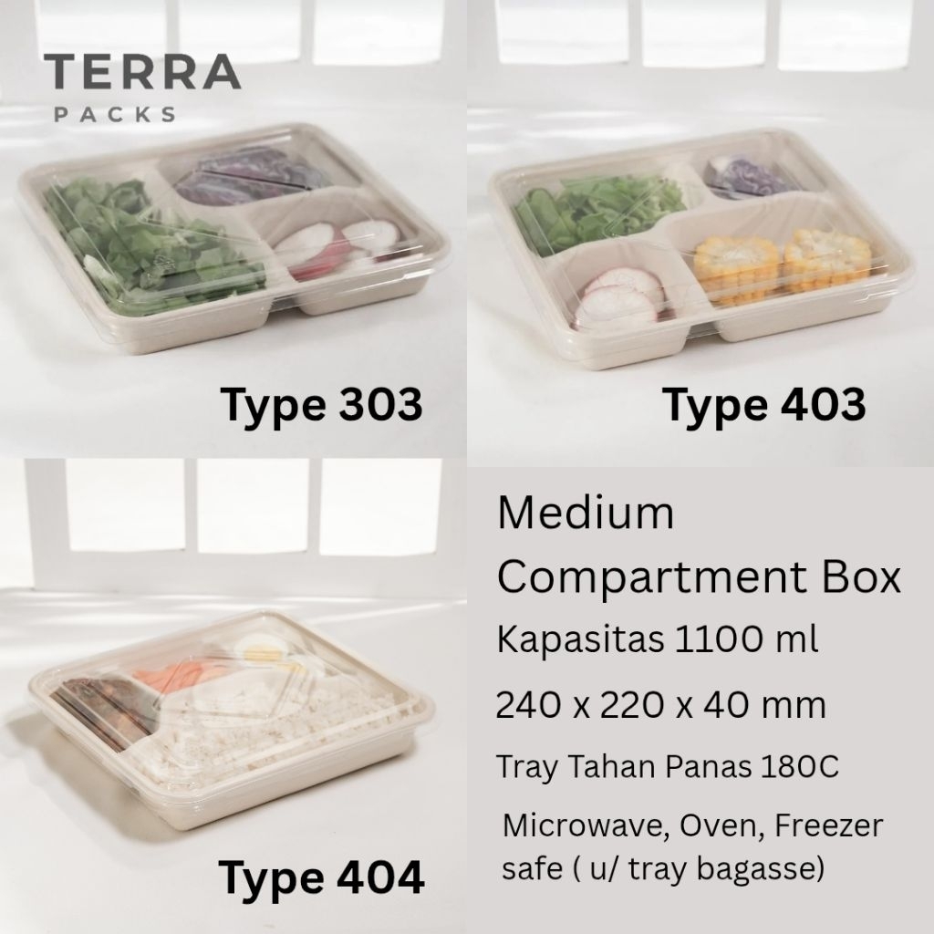 Jual Terra Bagasse Medium Compartment 1100 ML Kotak Tempat Nasi Bento Box Kemasan Makan Catering ...
