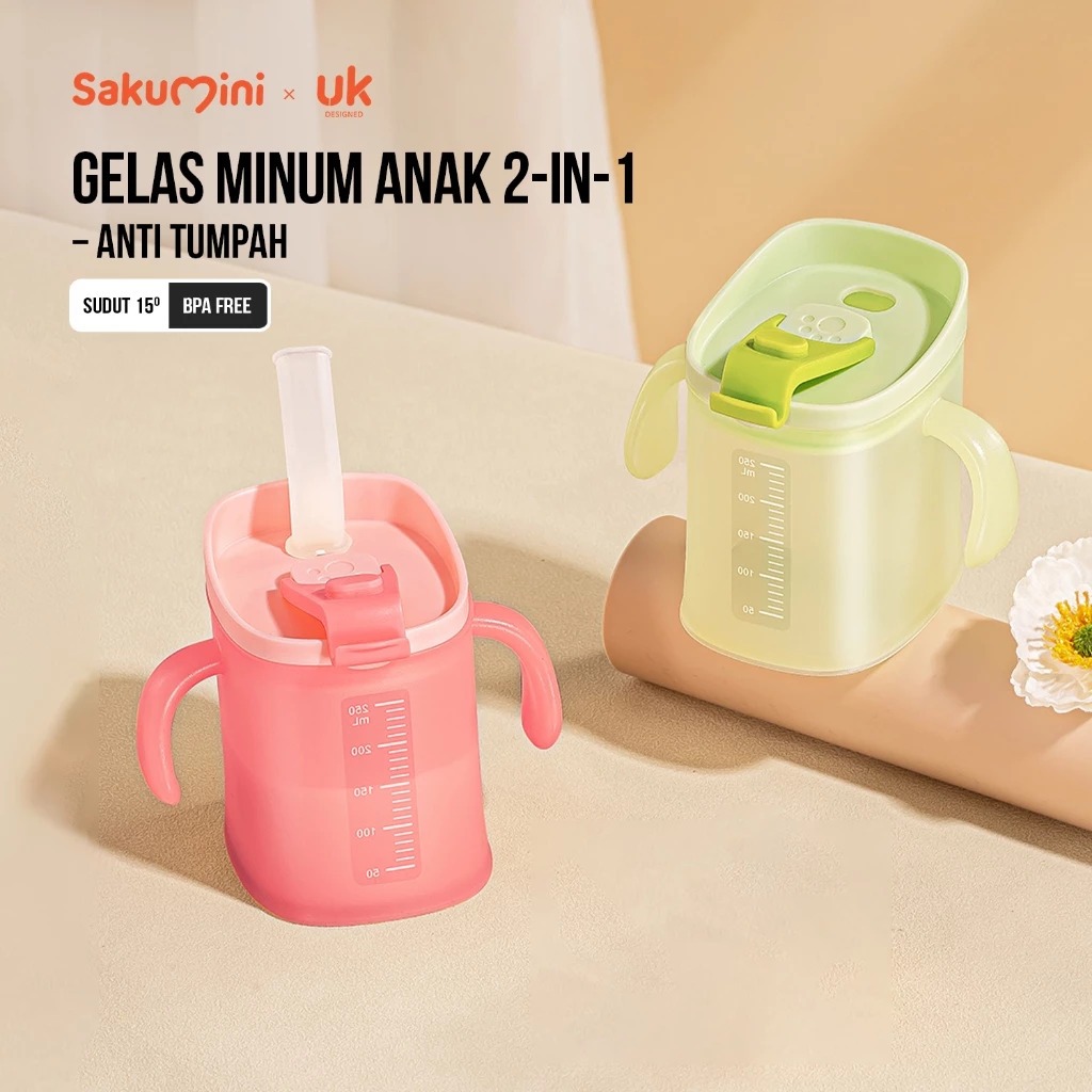 Jual SAKUMINI 3in1 Curve Straw Training Cup Gelas Minum Sedotan Anak Anti Tumpah 250ml | Shopee ...