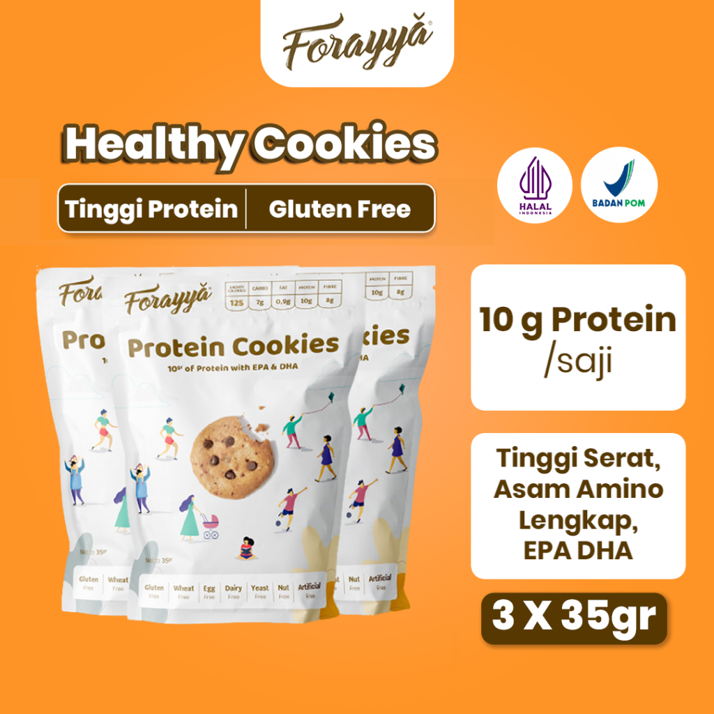 Jual 3 PCS Protein Cookies Forayya Cemilan Sehat Gluten Free Tinggi ...
