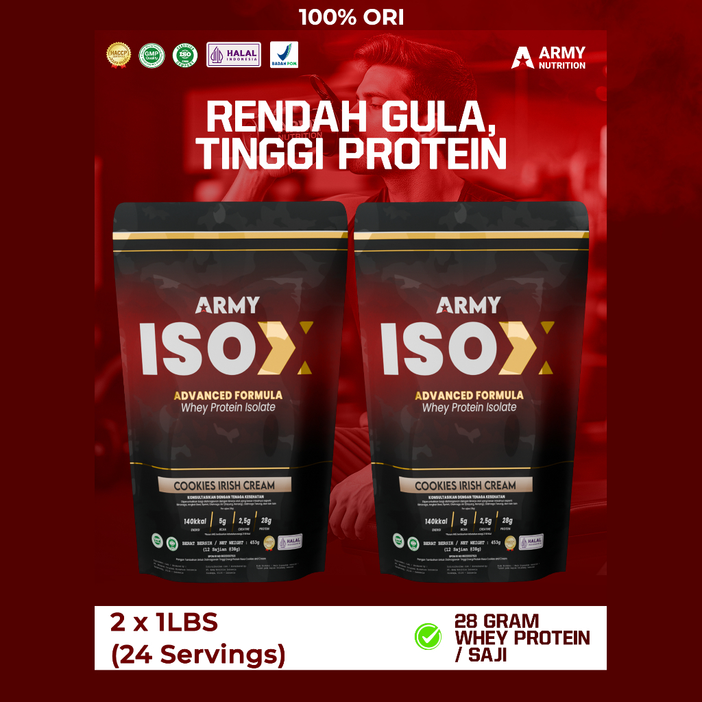 Jual ARMY NUTRITION Whey Protein Isolate - ISO X 1LBS - Paket 2 Pouch ...