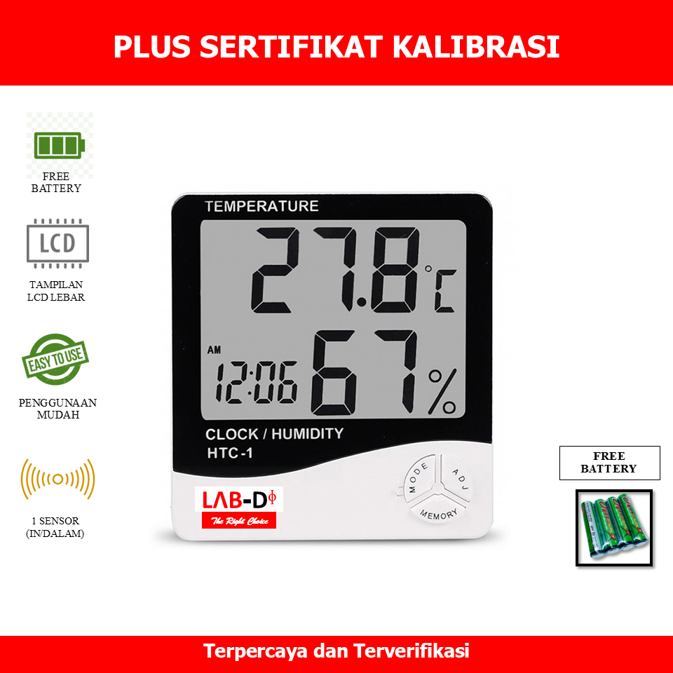 Jual Thermometer Hygrometer LAB-D HTC-1 Suhu Ruangan Apotek Kantor ...