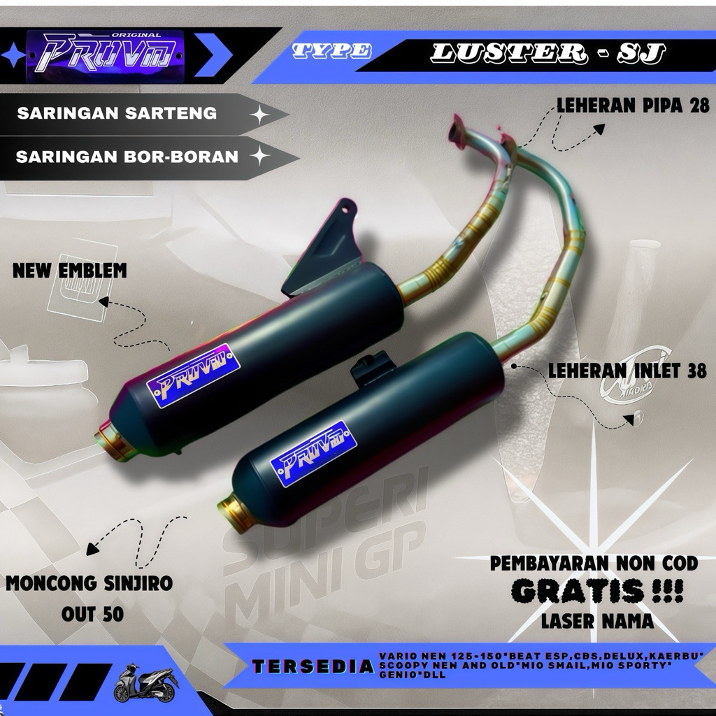 Jual knalpot type luster emblem blue Inlet 38 out 50 moncong shijiro ...