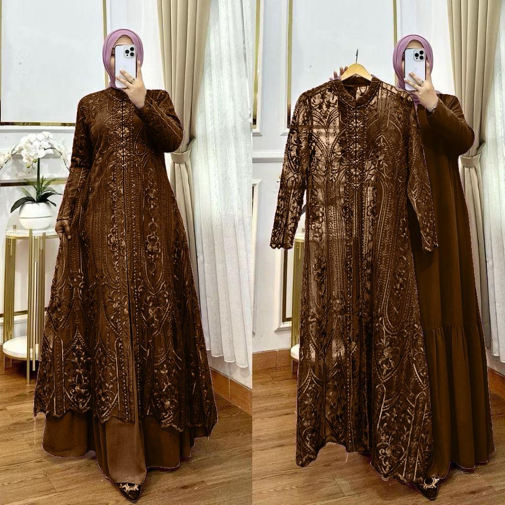 Jual LAKSMI DRESS GAMIS PESTA DAN KONDANGAN KEKINIAN BAHAN CERUTY BABYDOLL MIX BROKAT APLIKASI ...