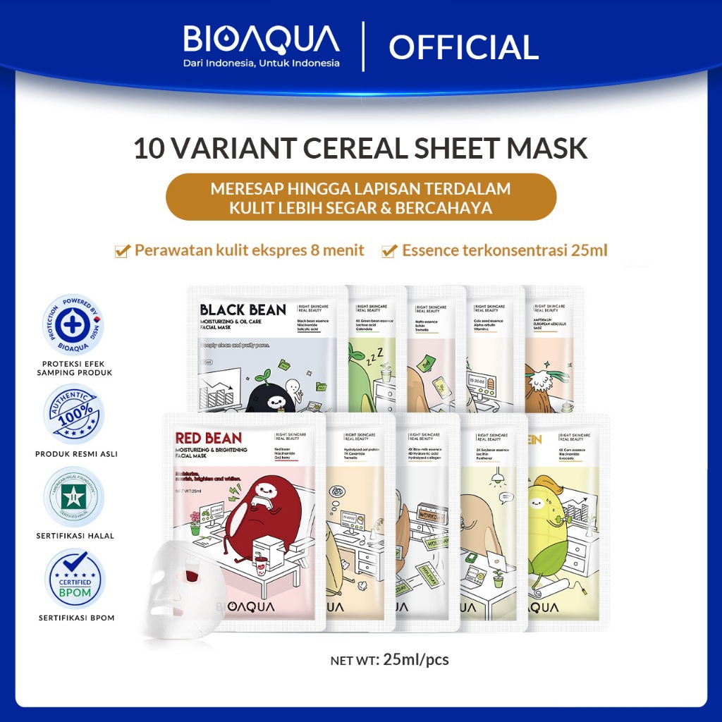 Jual BIOAQUA Masker Wajah Cereal Sheet Mask & Biji Buah Face Mask 25ml ...
