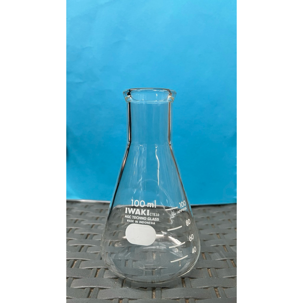Jual IWAKI ERLENMEYER FLASK GLASS Vol. 100ml / GELAS KIMIA/ Alat ...