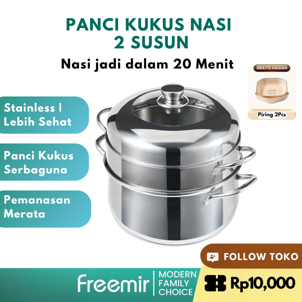 Jual [FREE PIRING] freemir Panci Kukus 2 Susun Penanak Nasi Stainless ...