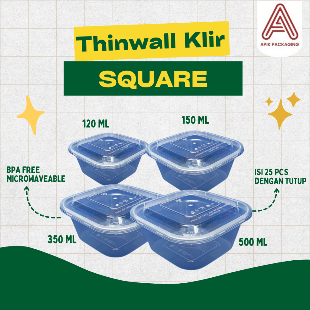 Jual THINWALL SQUARE KLIR UKURAN 120/150/350/500ML ISI 25 PCS | Shopee ...