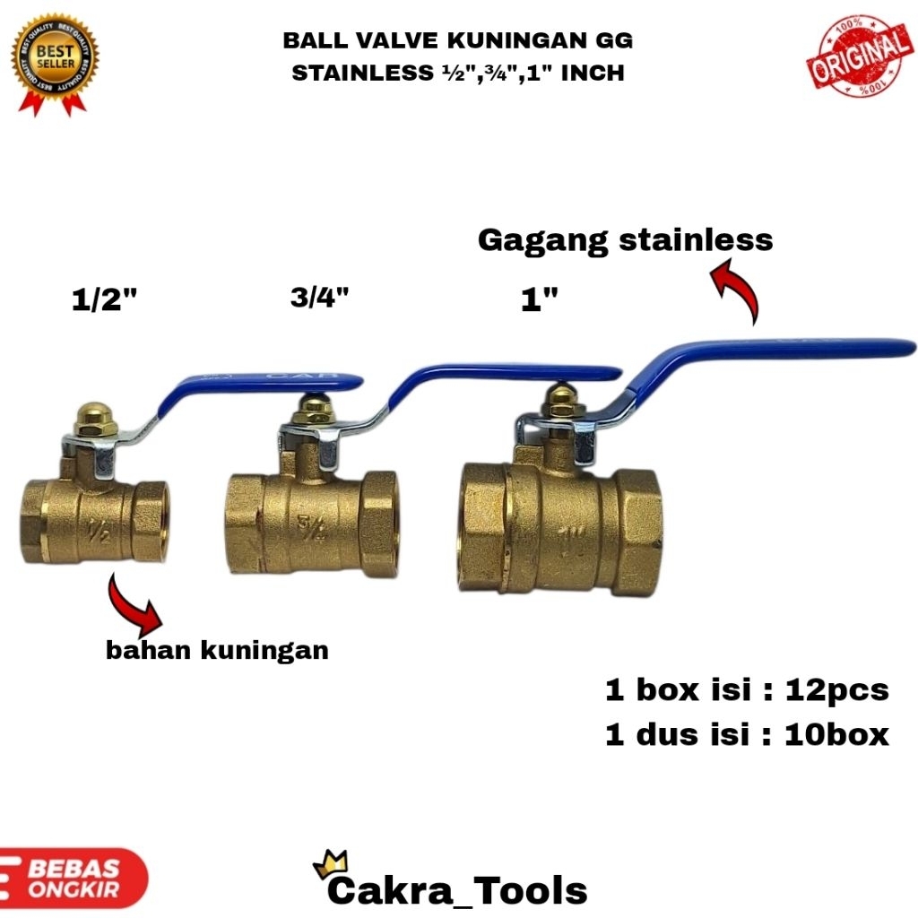 Jual BALL VALVE KUNINGAN GAGANG STAINLESS 1/2" ,3/4" 1" INCH / STOP KRAN KUNINGAN | Shopee Indonesia