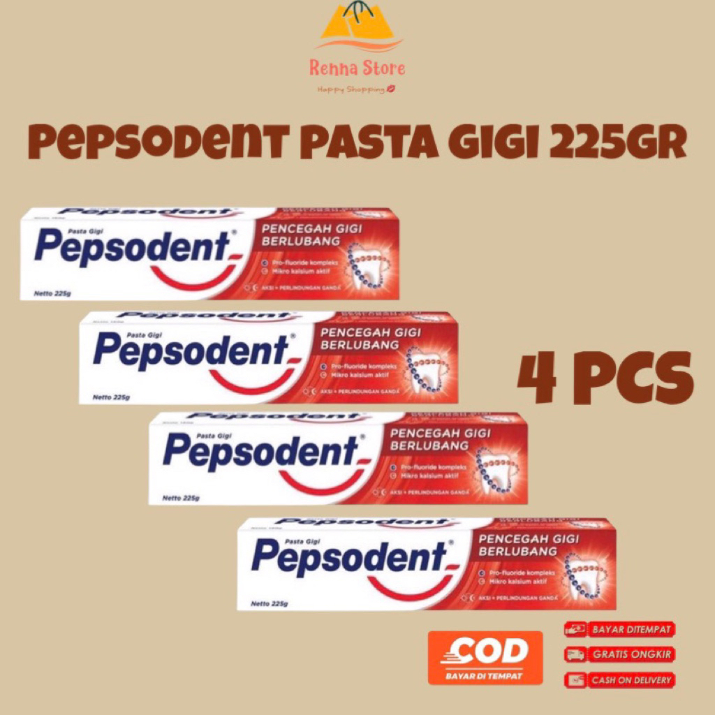 Jual PEPSODENT Merah 225gr (4pcs) Pencegah Gigi Berlubang Pasta Gigi ...