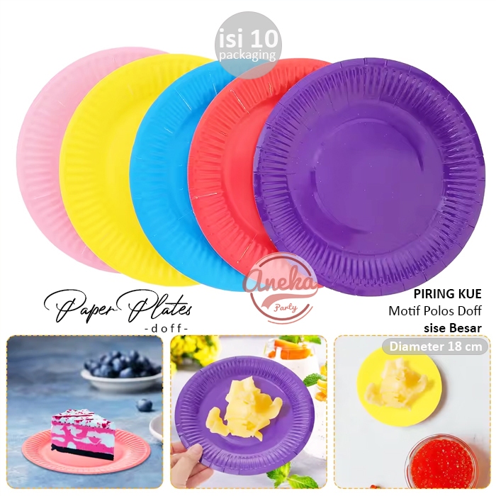 Jual Piring Kue Polos doff besar / Paper Plate warna warni polos ...