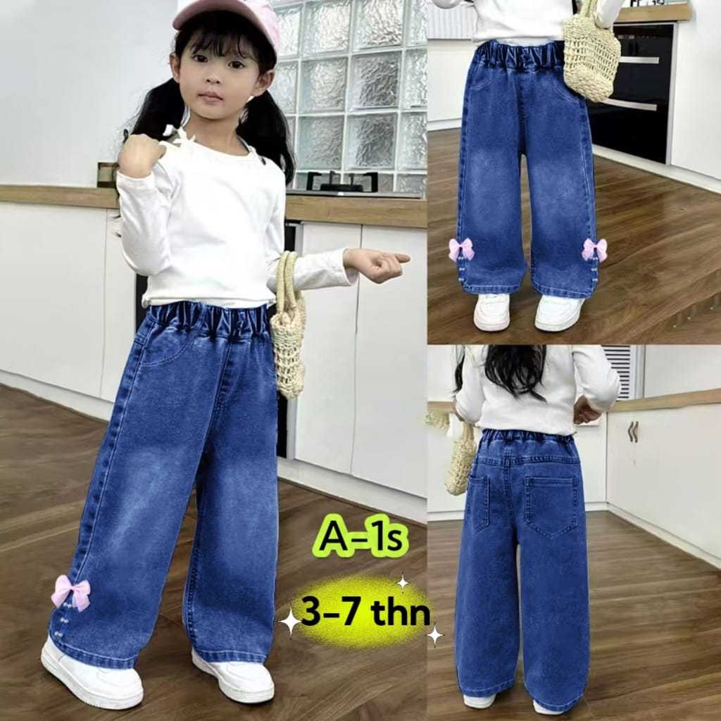 Jual Celana Kulot Jeans Anak Perempuan 1-16 Tahun Pita dan Mutiara | Celana Denim Lebar | Shopee ...