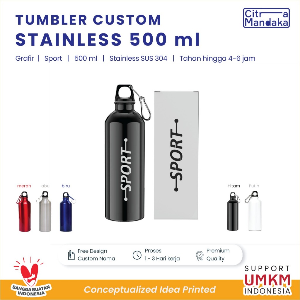 Jual Tumbler Custom Nama Tulisan Logo Sovenir Promosi 750 ML SportMur ...