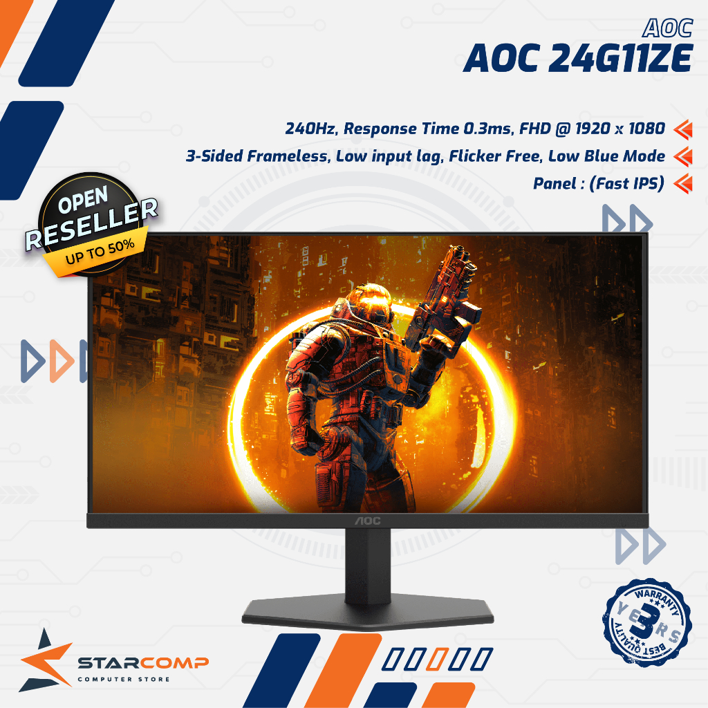 Jual Monitor LED AOC 24G11ZE Adaptive Sync 23,8" FAST-IPS 200Hz(240Hz ...