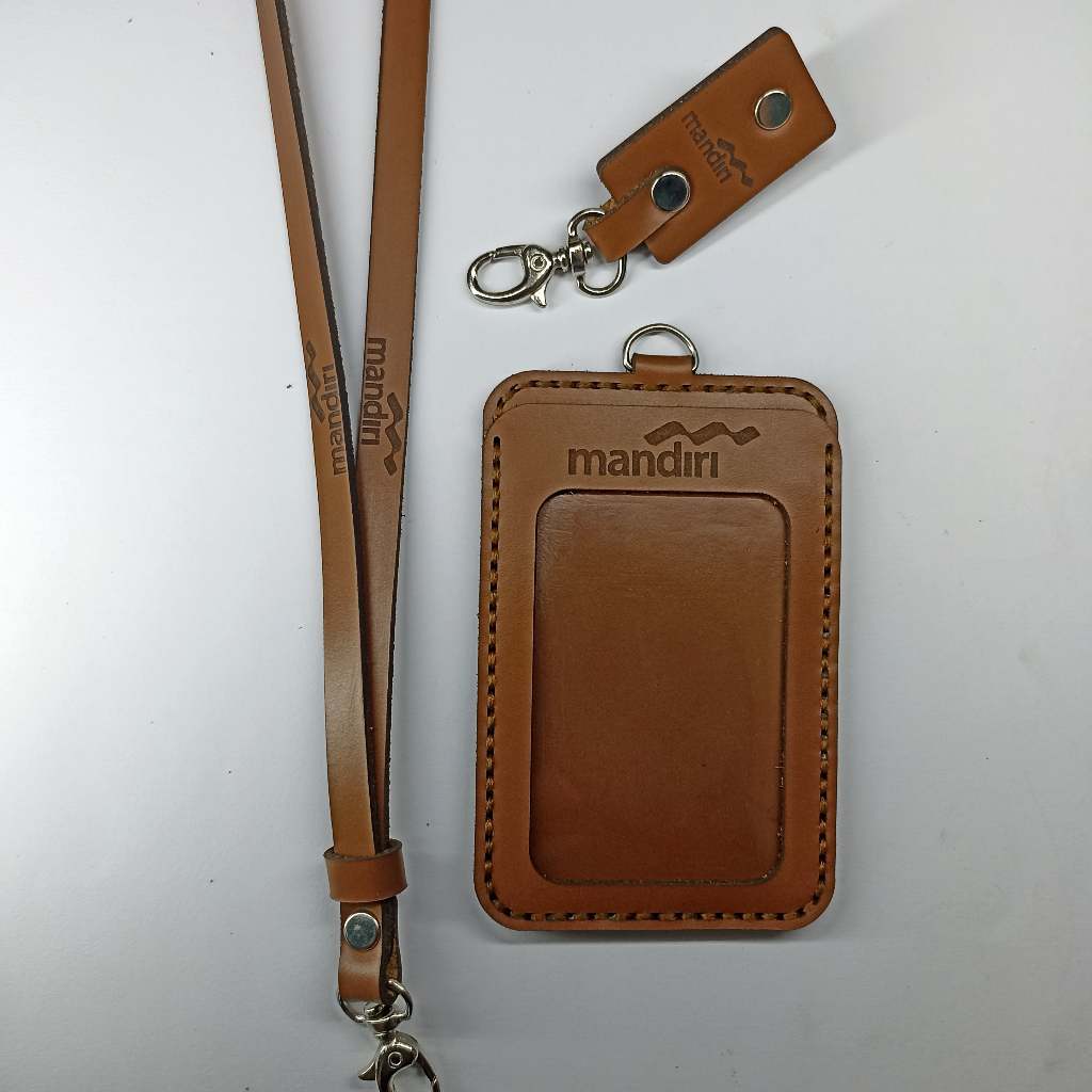 Jual Nametag ID Card Holder Lanyard Kulit Sapi Asli Free Custom Design ...