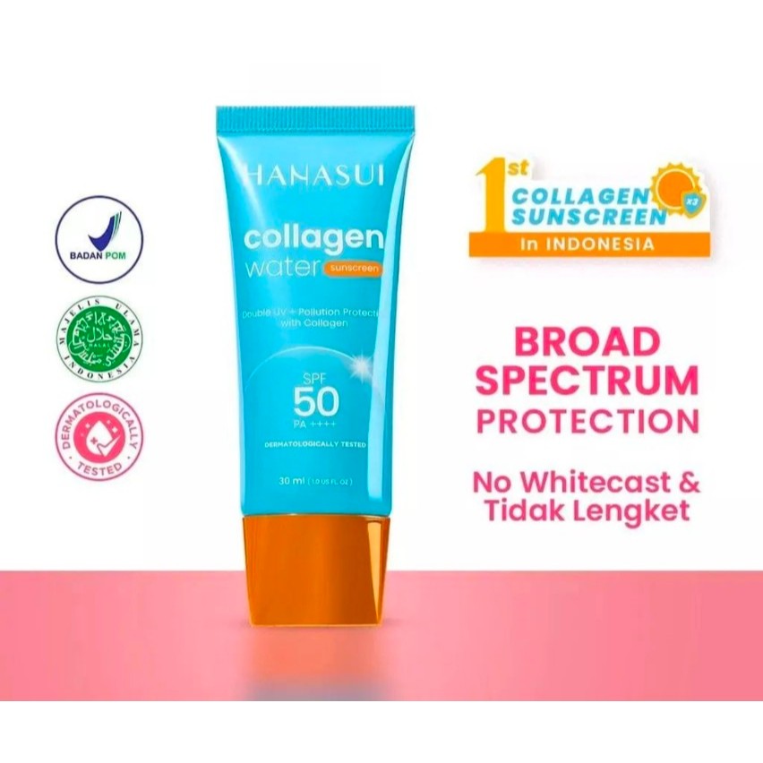 Jual HANASUI Sunscreen SPF 50 PA++++ Collagen Water Biru 30gr | Shopee ...