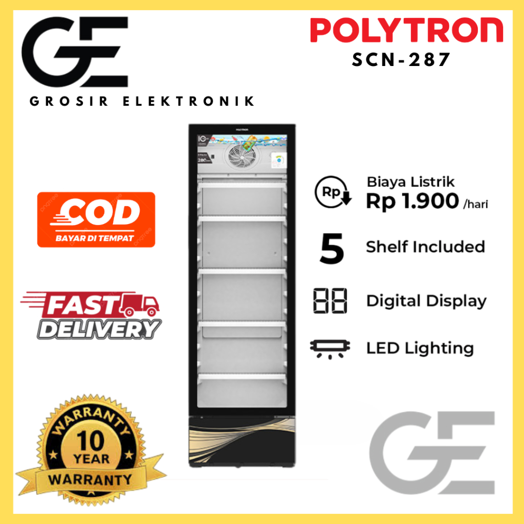 Jual Showcase Polytron SCN 237 / 287 Liter 5 Rak Display Cooler Hitam ...