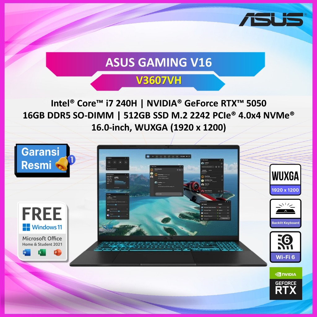 Jual ASUS GAMING V16 V3607VH CORE i7 240H RTX5050 8GB/ 16GB 512GB W11 ...