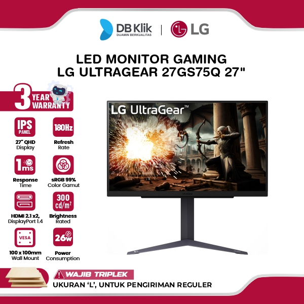 Jual LG LED Monitor Gaming UltraGear 27GS75Q 27" IPS 2K QHD 180Hz 1ms ...