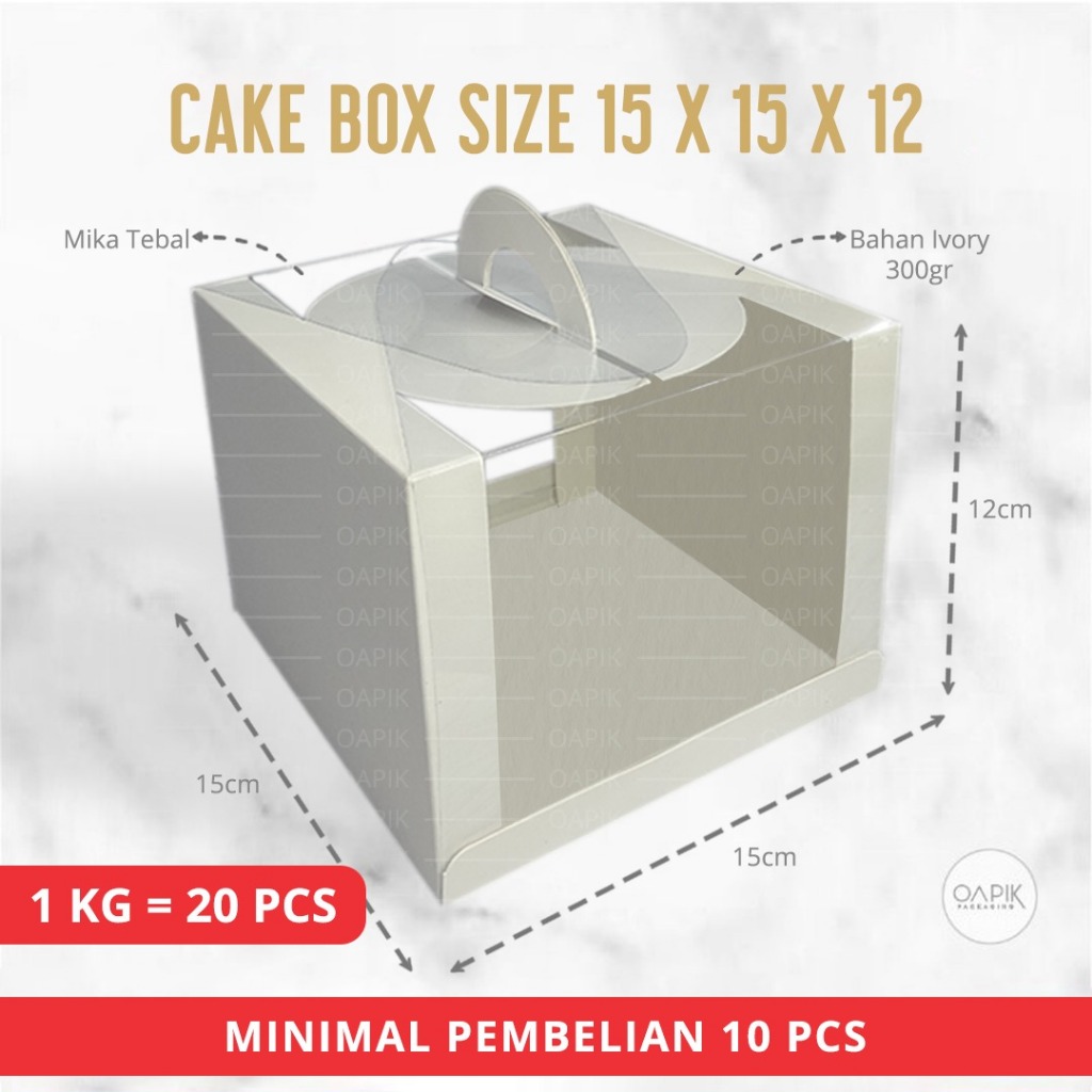 Jual Cake Box Mika 15x15x12 cm | Kotak Kue Mika Transparan Handle | Box ...