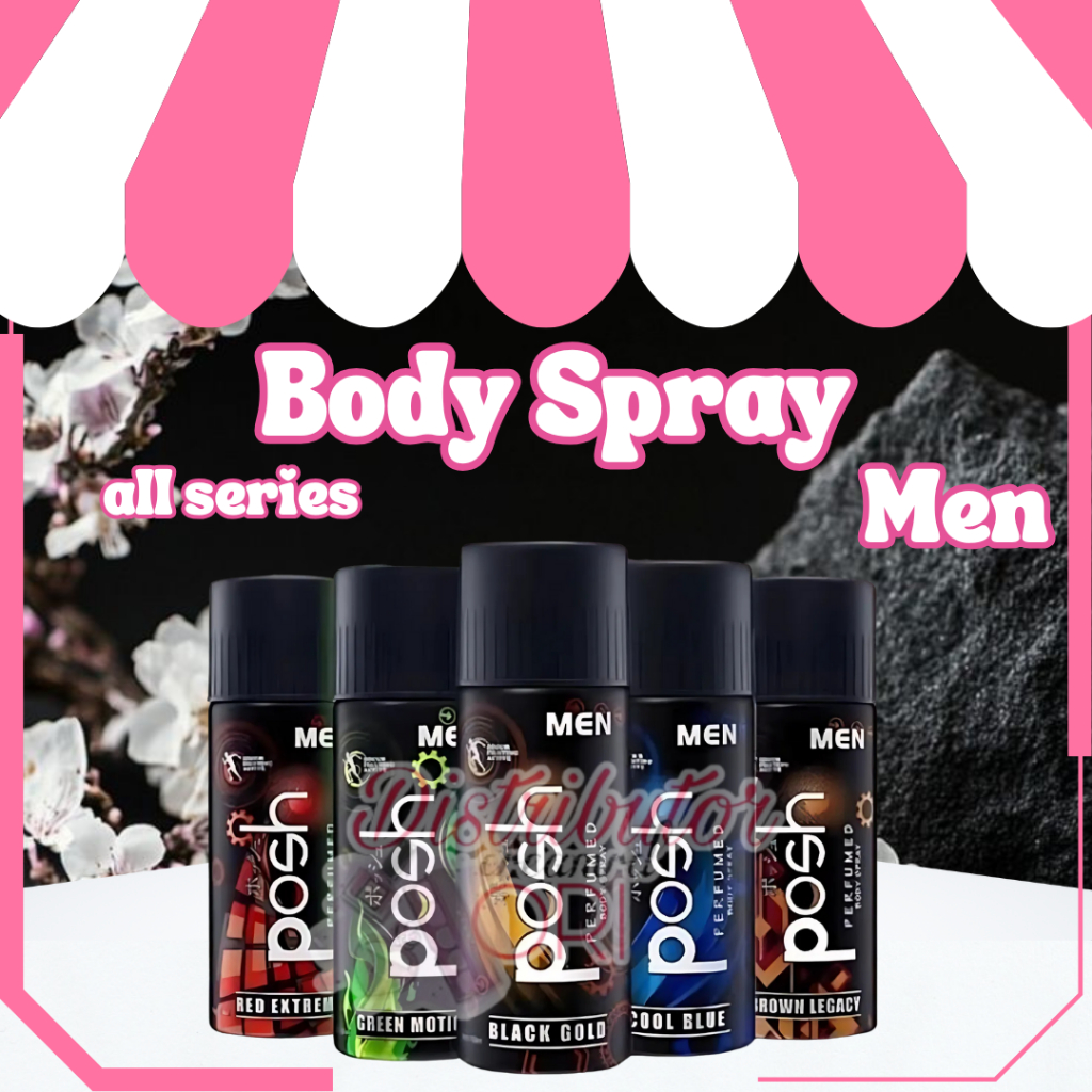 Jual Posh Men Body spray Black Gold/cool blue/Red Extreme/Green Motion ...